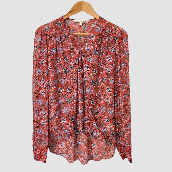 Veronica Beard | Tops | Veronica Beard Red Sheer Silk Floral Print Long ...